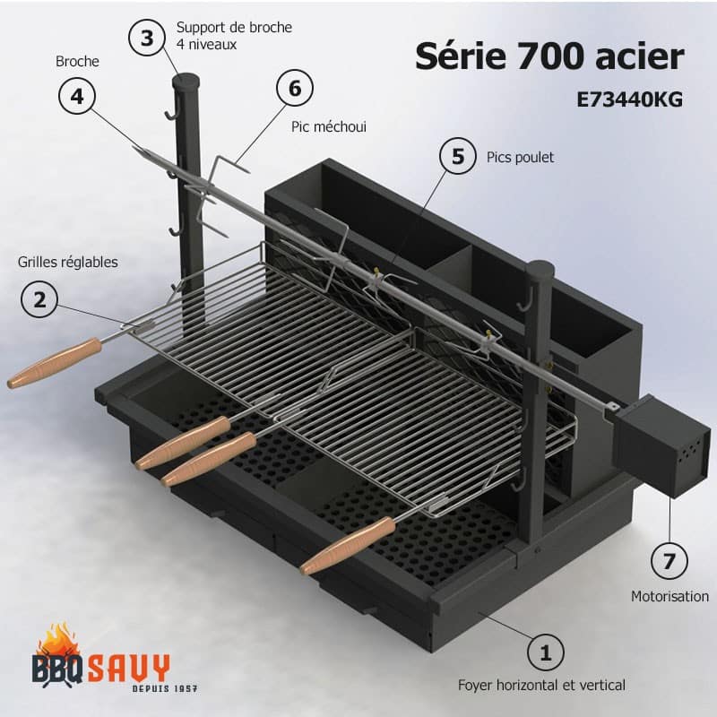 Barbecue Savy Série 700 Acier + Tournebroche 40 kg E734 - Liotec